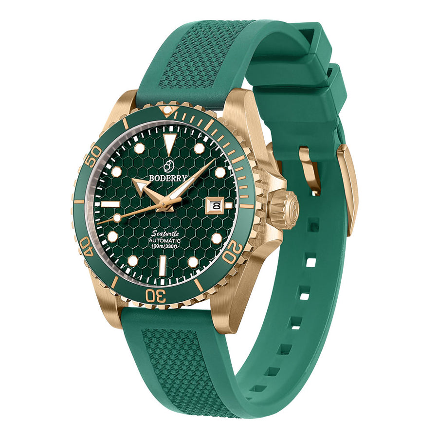 SEATURTLE.OCEAN(BRONZE) - Automatic Bronze Diver Watch | Turtle Green/