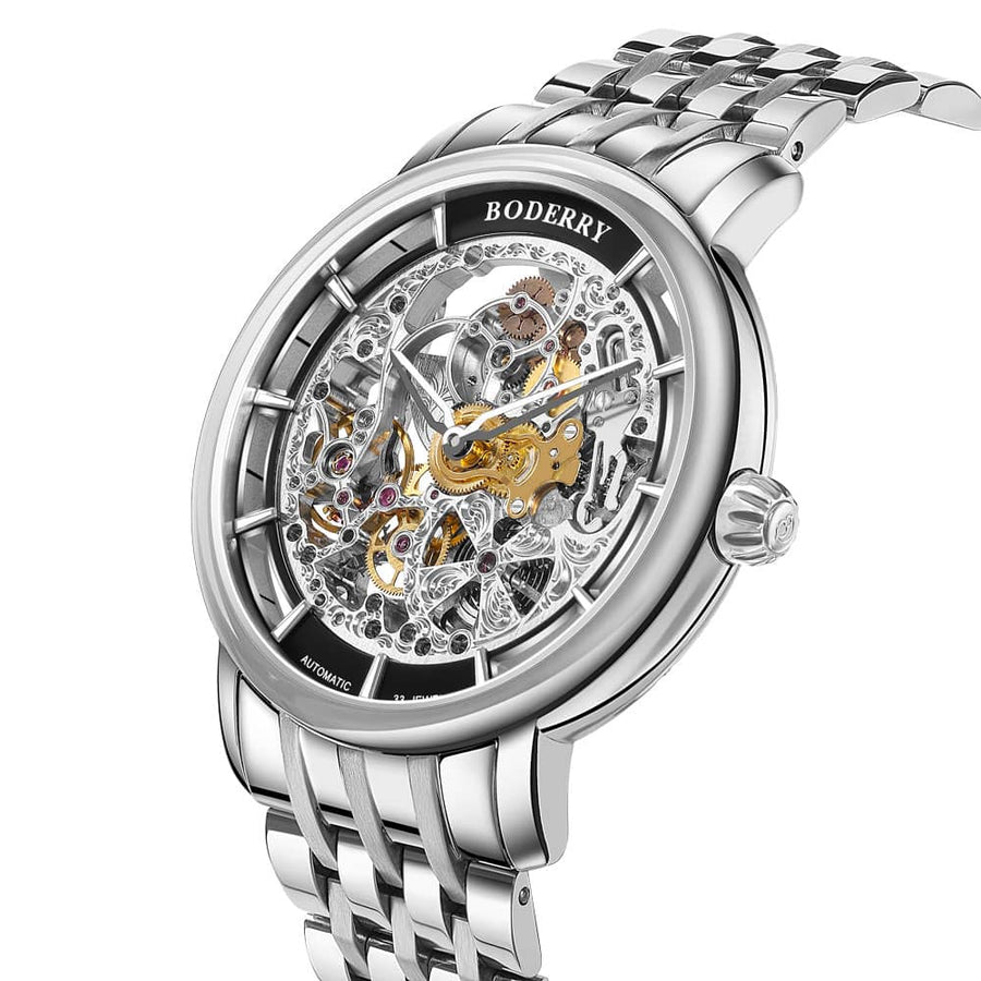 Boderry ELITE II - Micro-rotor Automatic Mechanical Watch | Silver