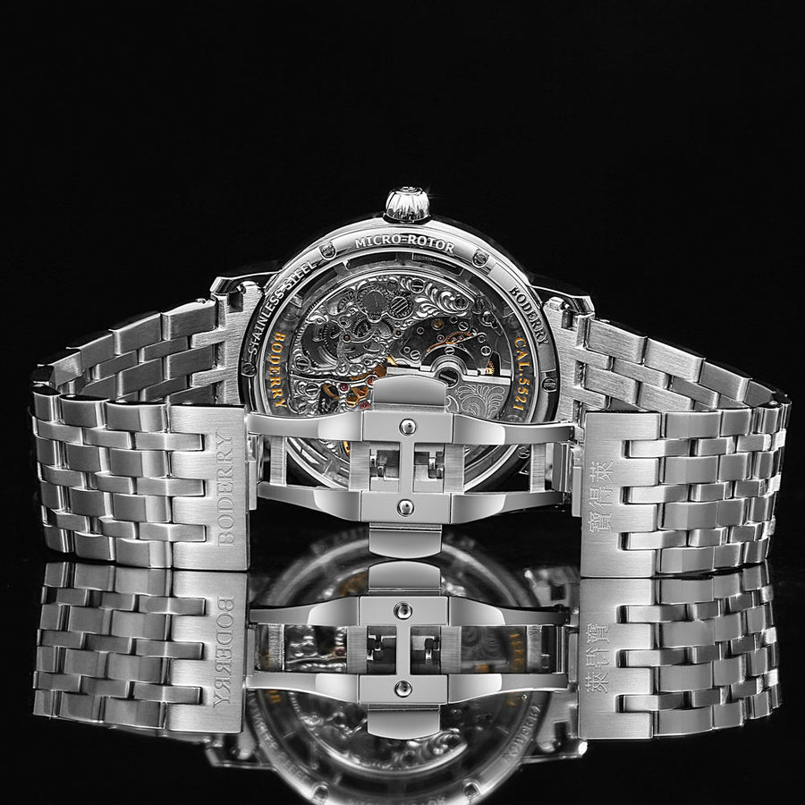 Boderry ELITE II - Micro-rotor Automatic Mechanical Watch | Silver