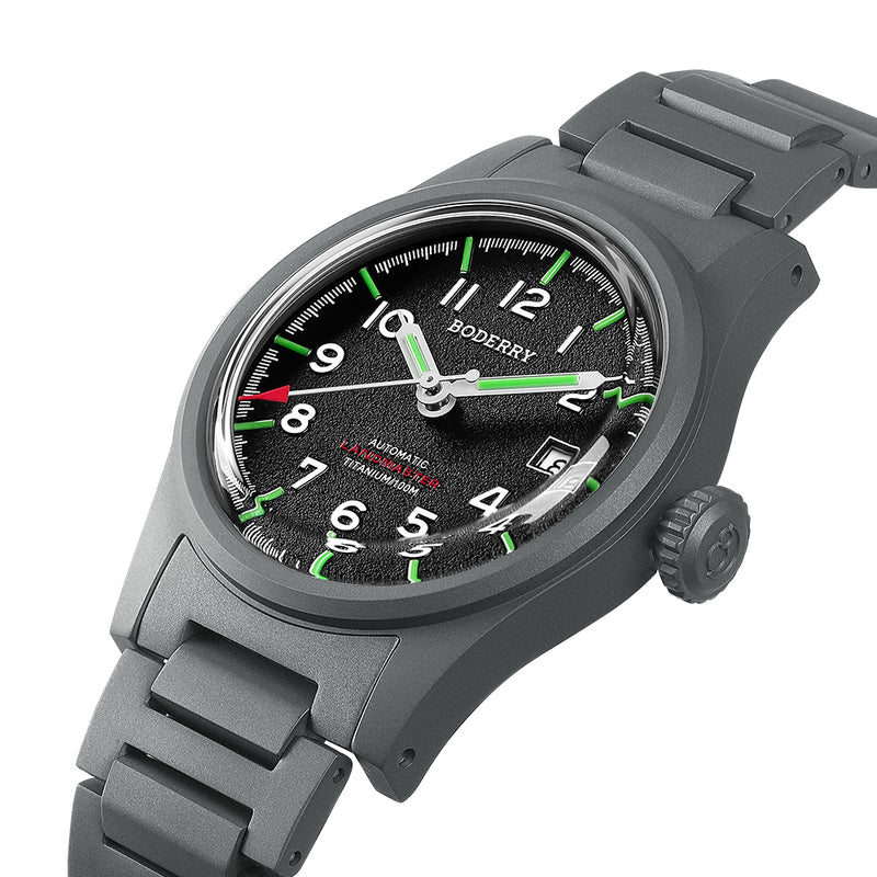 LANDMASTER - 100M Waterproof Titanium Automatic Field Watch | Black-br