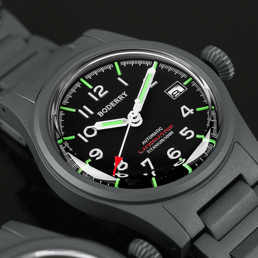 LANDMASTER - 100M Waterproof Titanium Automatic Field Watch | Black-br