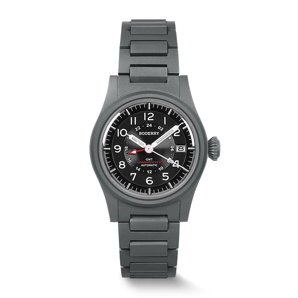 LANDMASTER GMT – Titanium Automatic Tritium Field Watch | Black-bracel