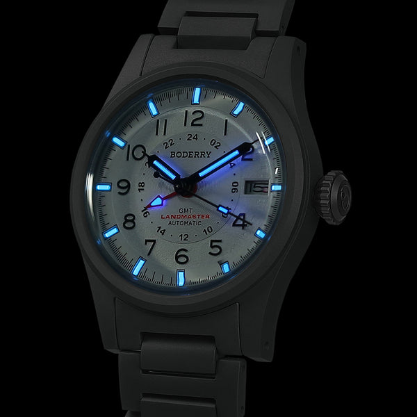 LANDMASTER GMT – Titanium Automatic Tritium Field Watch | White-bracel