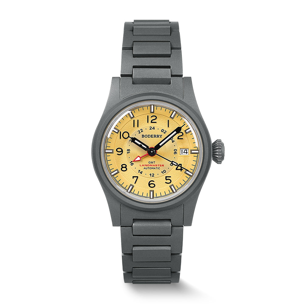 LANDMASTER GMT – Titanium Automatic Tritium Field Watch | Yellow-brace