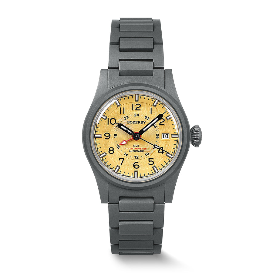 LANDMASTER GMT – Titanium Automatic Tritium Field Watch | Yellow-brace