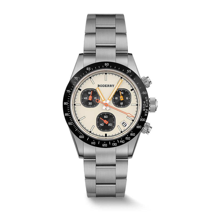 GOLDACE - 100M WR Titanium Mecha-Quartz Chronograph Watch | Cream