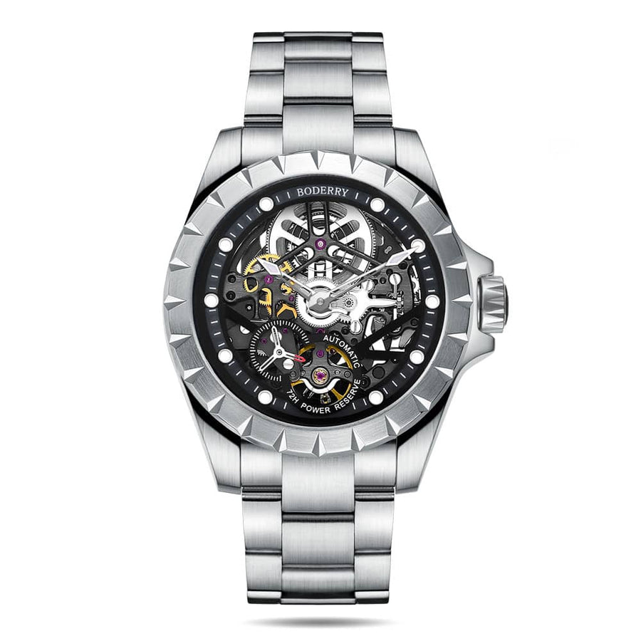 Mens Original Skeleton Watch | Black Dial with Stainless Steel Strap