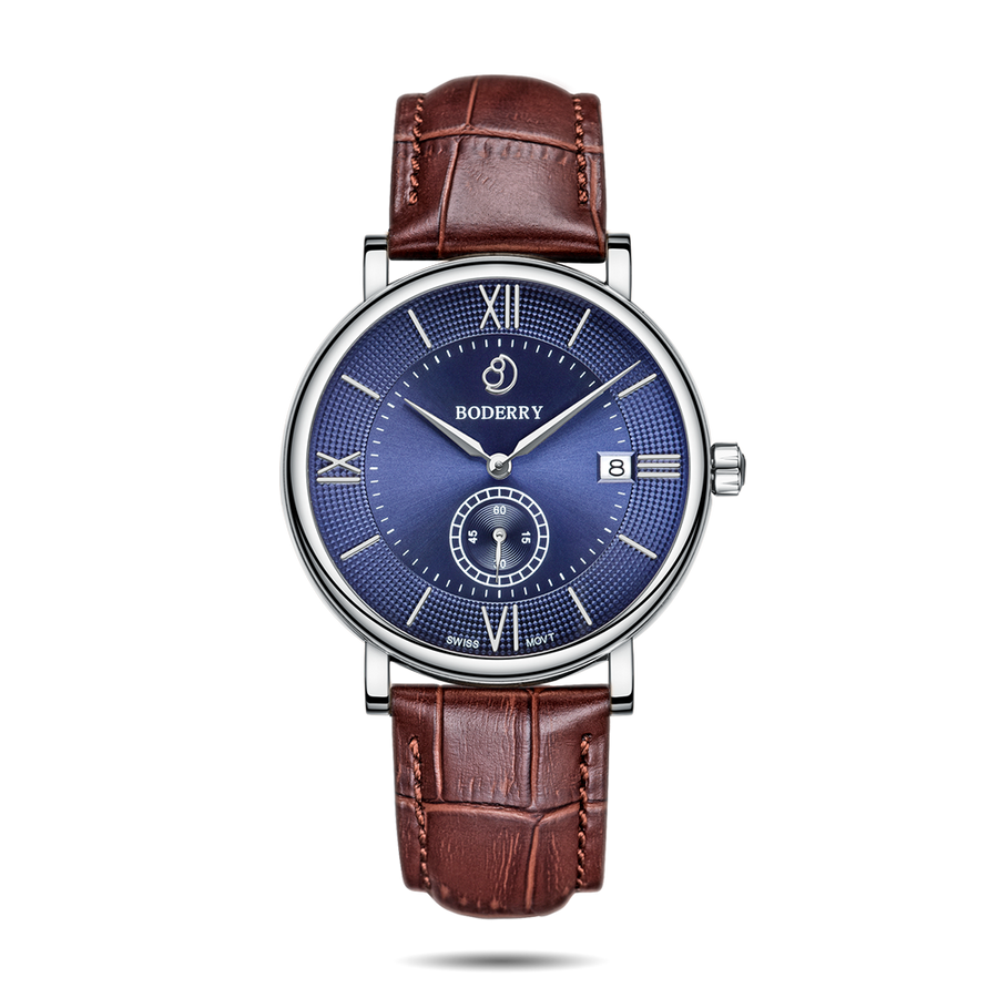 Men‘s Watches Sapphire Swiss Quart Watch Blue Silver - Boderry