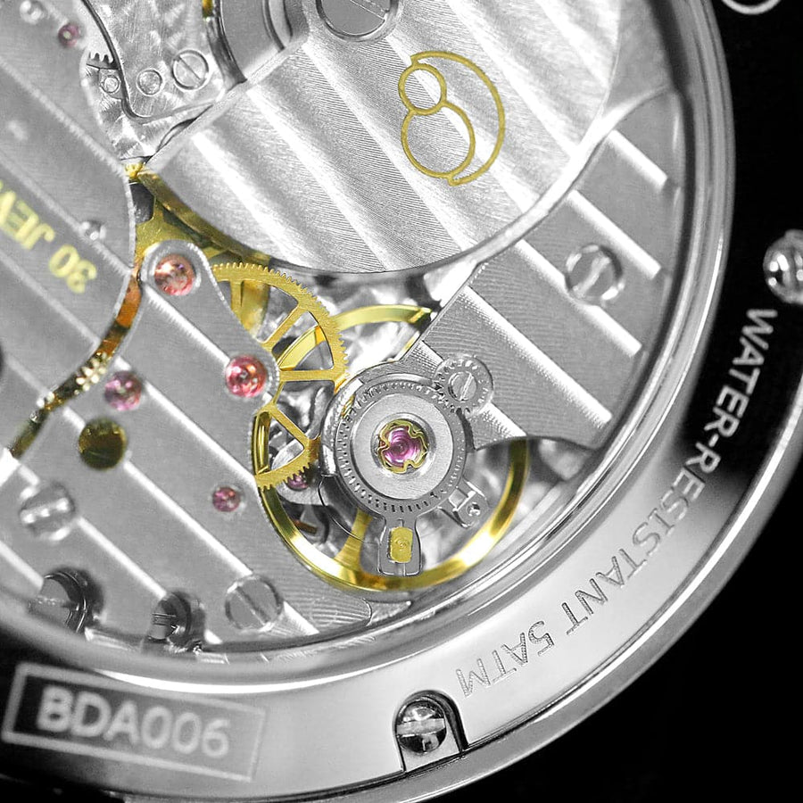 Mens Micro-rotor Automatic Watch | White & Silver with Leather Straps