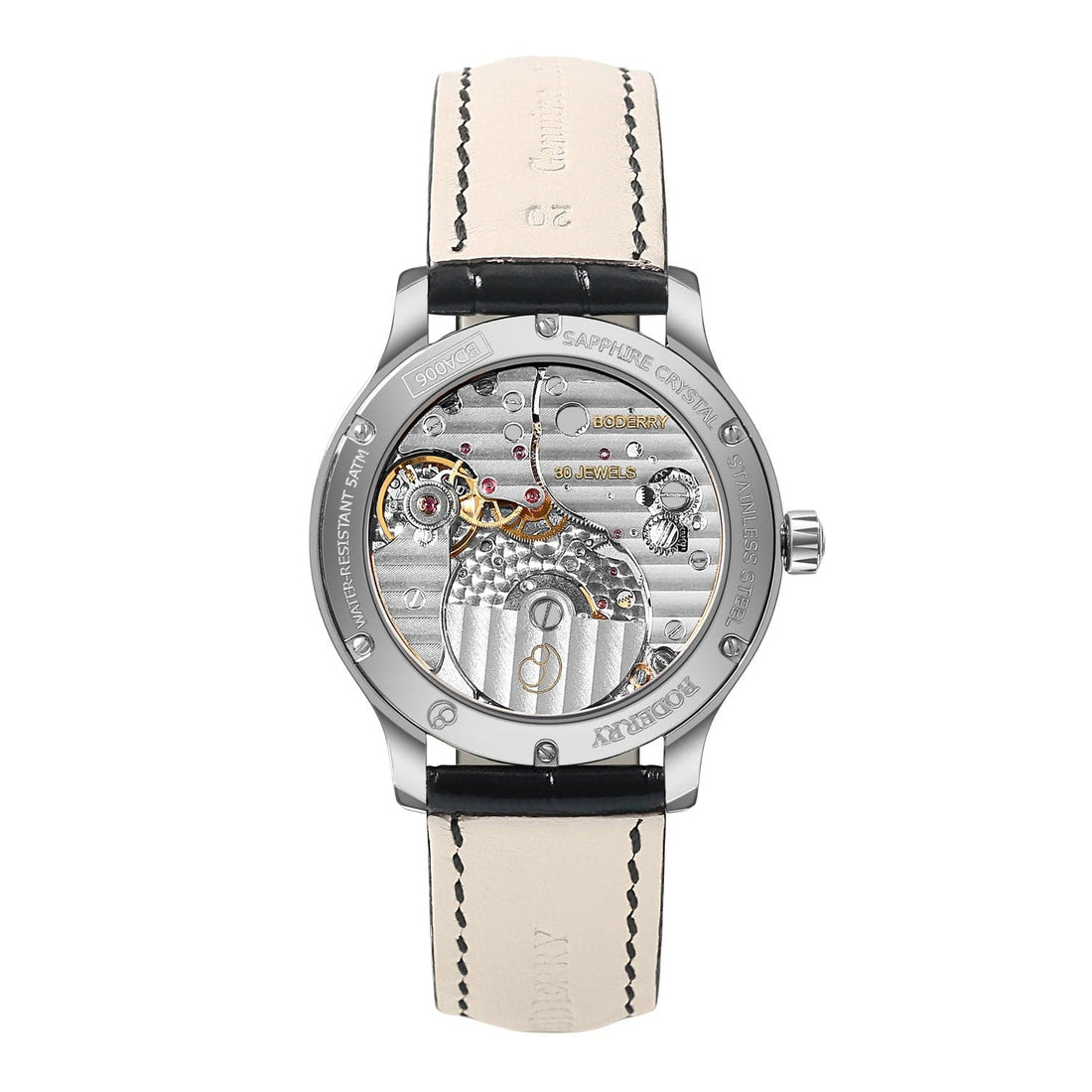 Mens Micro-rotor Automatic Watch | White & Silver with Leather Straps
