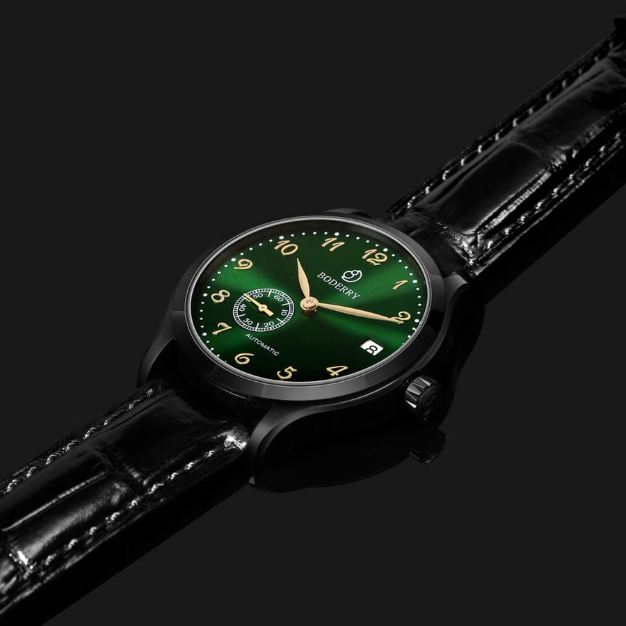 Mens Micro-rotor Automatic Watches | Green & Black with Leather Straps