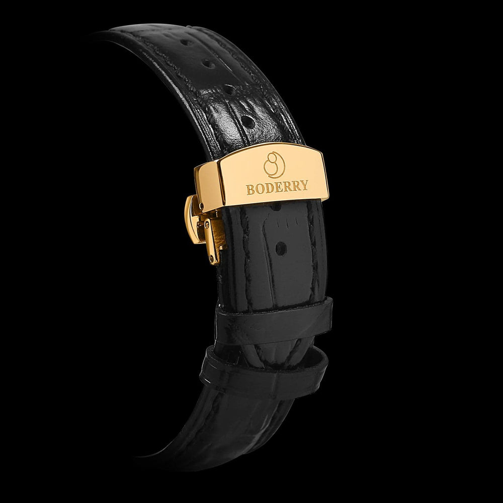 Mens Micro-rotor Automatic Watch | White & Gold with Leather Straps