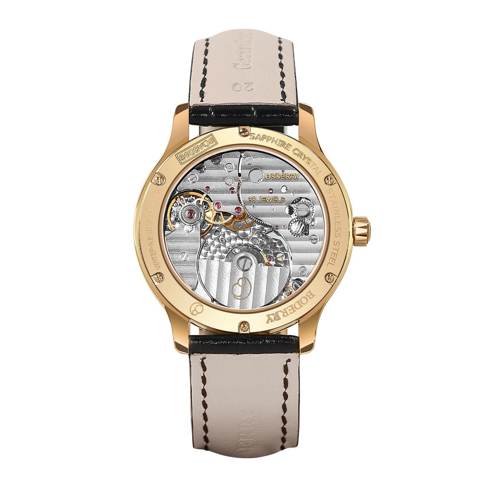 Mens Micro-rotor Automatic Watch | White & Gold with Leather Straps