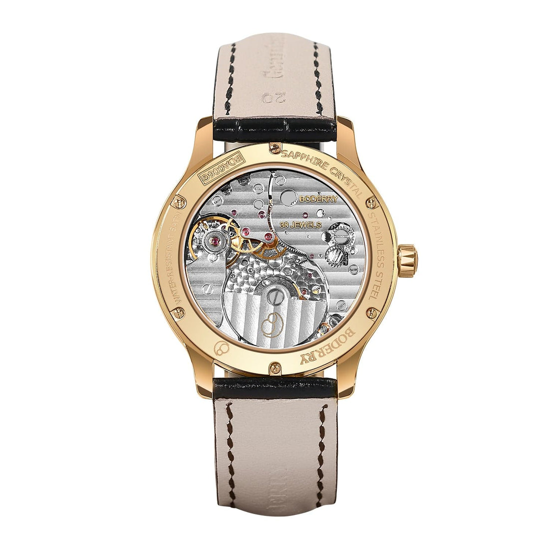 Mens Micro-rotor Automatic Watch | White & Gold with Leather Straps