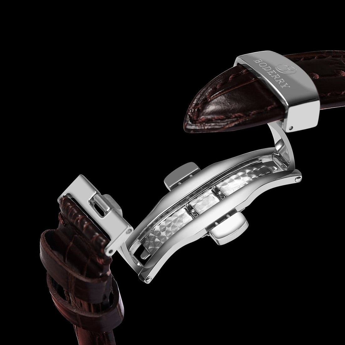 Mens Micro-rotor Automatic Watch | White & Silver with Leather Straps