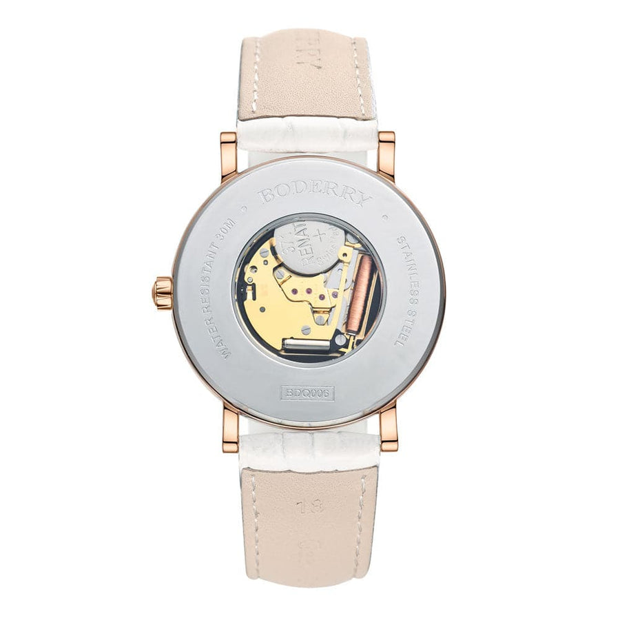 Boderry Flower - Womens Rose Gold Watches - Silver White Watch