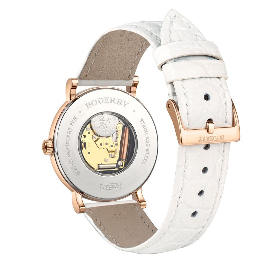 Boderry Flower - Womens Rose Gold Watches - Silver White Watch